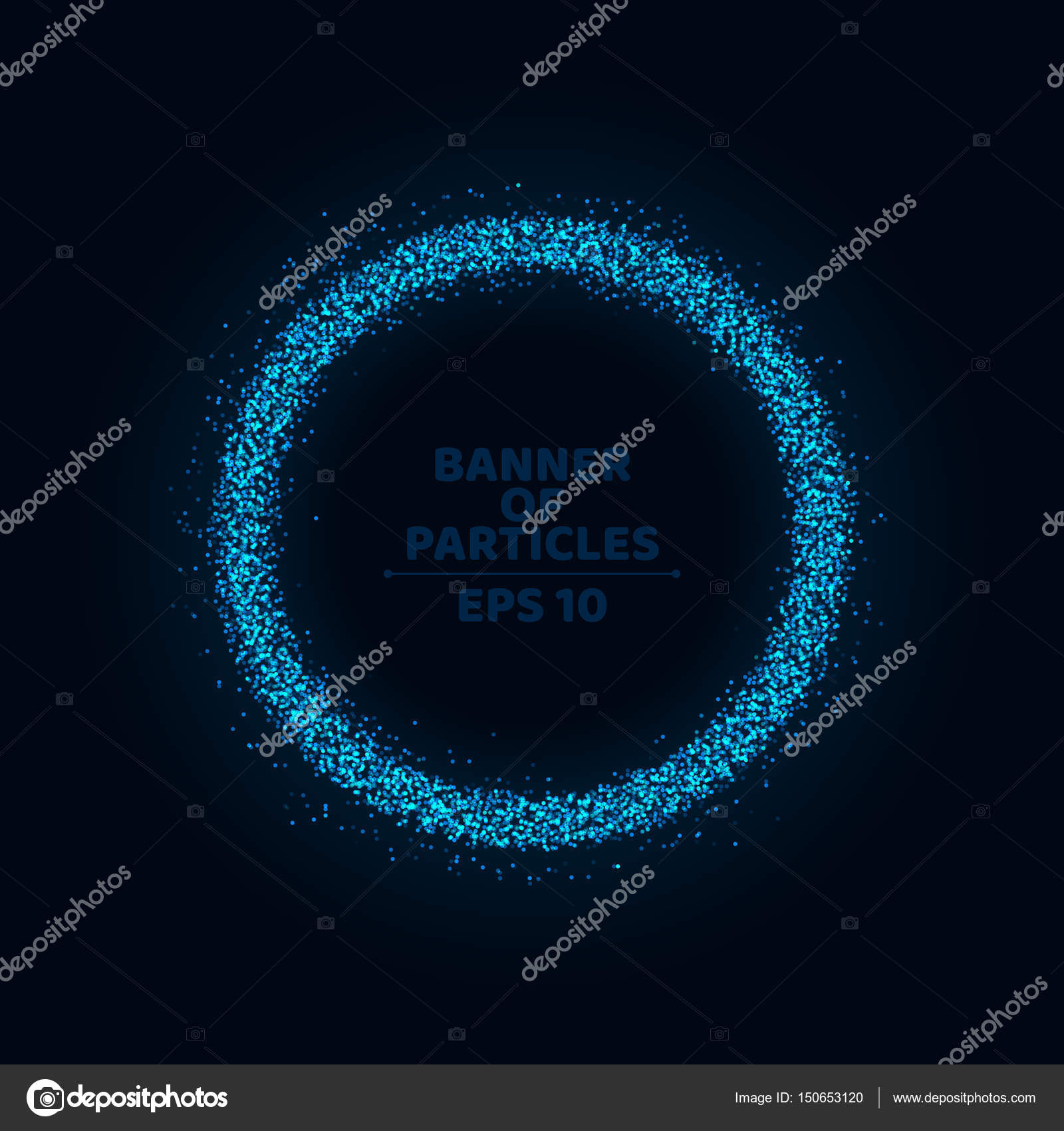 A glowing and twirling banner of small, round particles on a dark ...