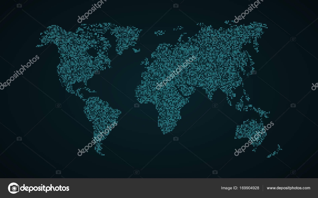 Abstract world map. Blue map of the earth from the square points. Dark ...