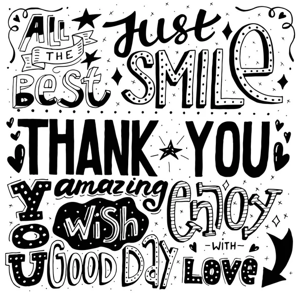 Unique thank you card with hand drawn lettering and calligraphy with many phrases and words ...