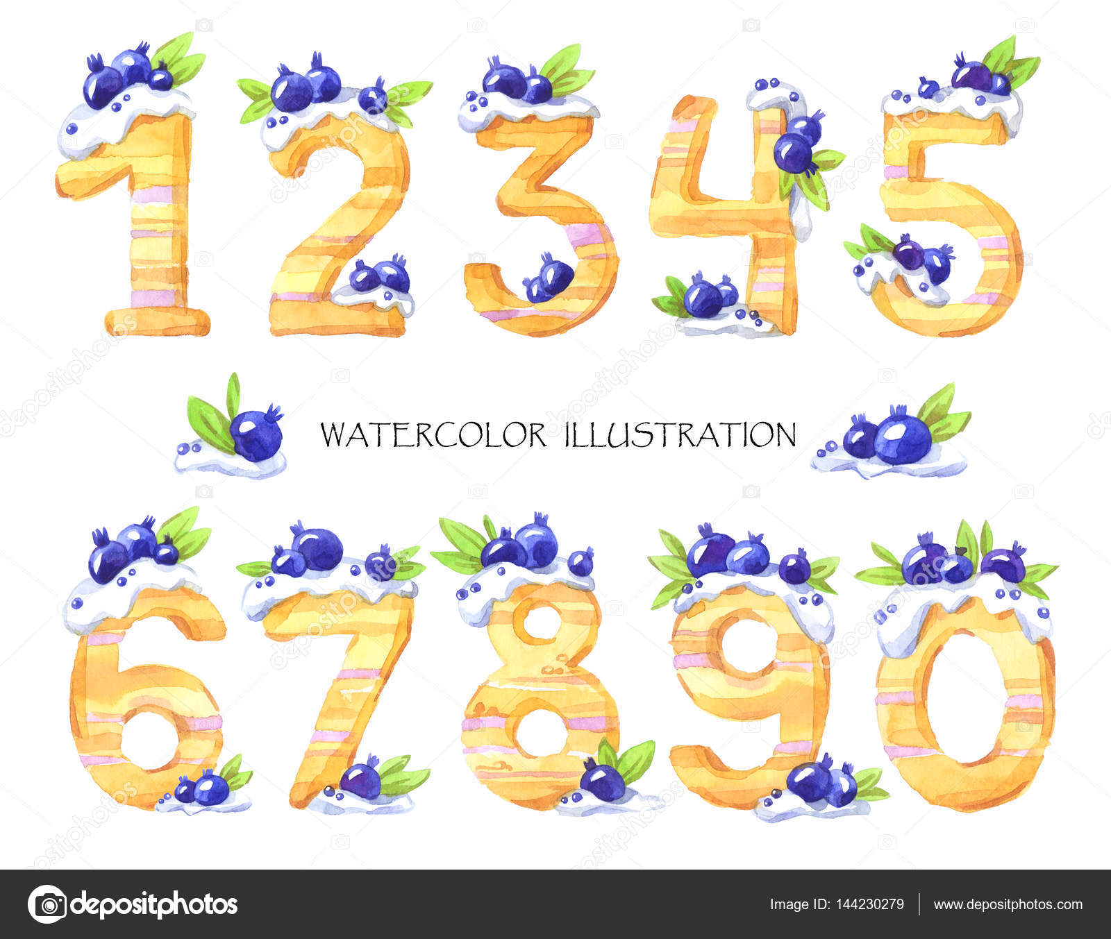 Watercolor illustration of numbers Stock Photo by ©anastezzzia.gmail ...