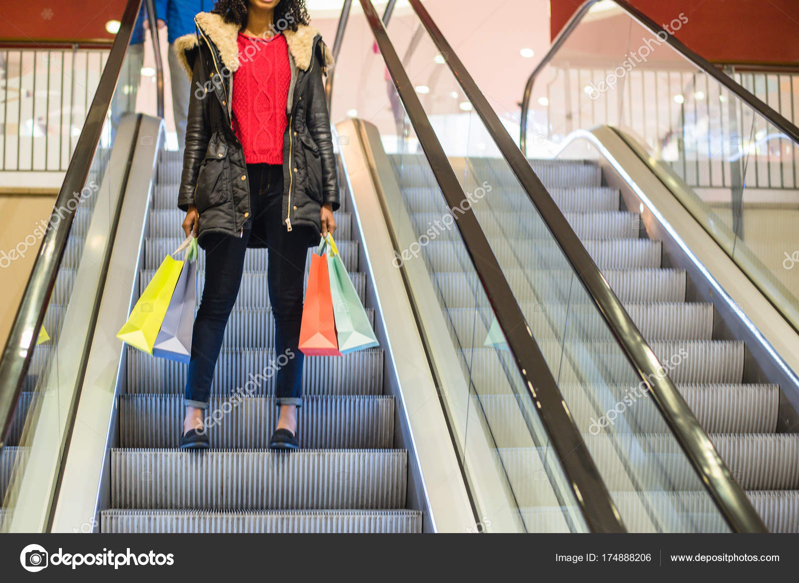 Woman Legs Colorful Shopping Bags Escalator Shopping Mall Stock Photo ...