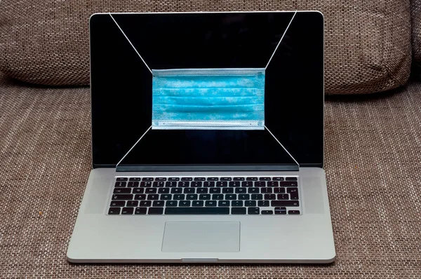 View on a medical mask protection against flu and other diseases like ...