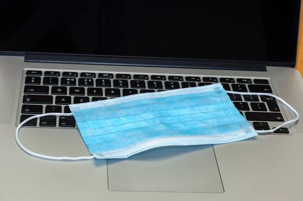 View on a medical mask protection against flu and other diseases like ...