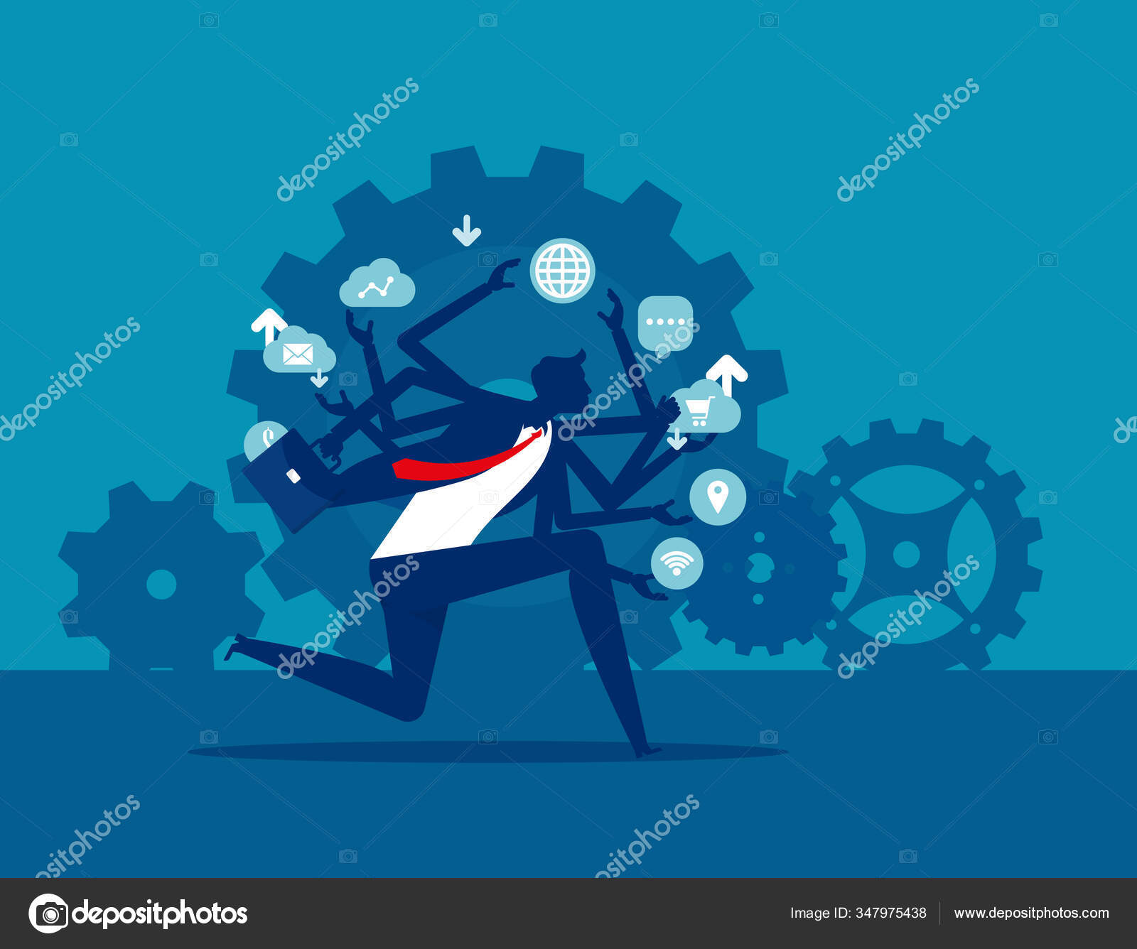 Businessman Running Hurry Multitasking Employee Lifestyle Concept ...