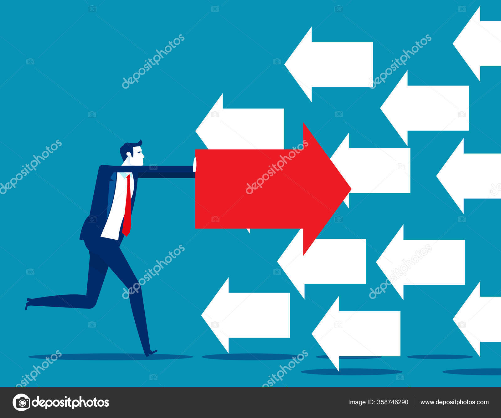 Businessman Pushing Arrow Directions Stock Vector by ©zentro 358746290