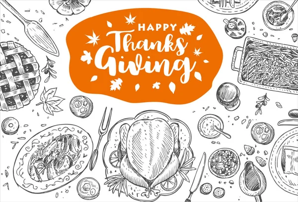 Thanksgiving dinner drawing Vector Art Stock Images | Depositphotos