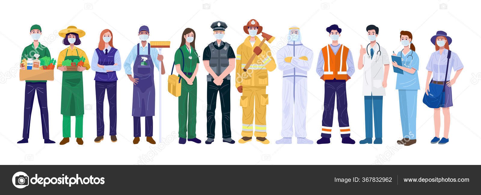 Merci Concept Des Travailleurs Essentiels Diverses Professions ...