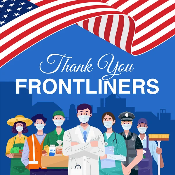 Thank You Frontline Workers Various Occupations People Standing Flag New Stock Illustration by ...