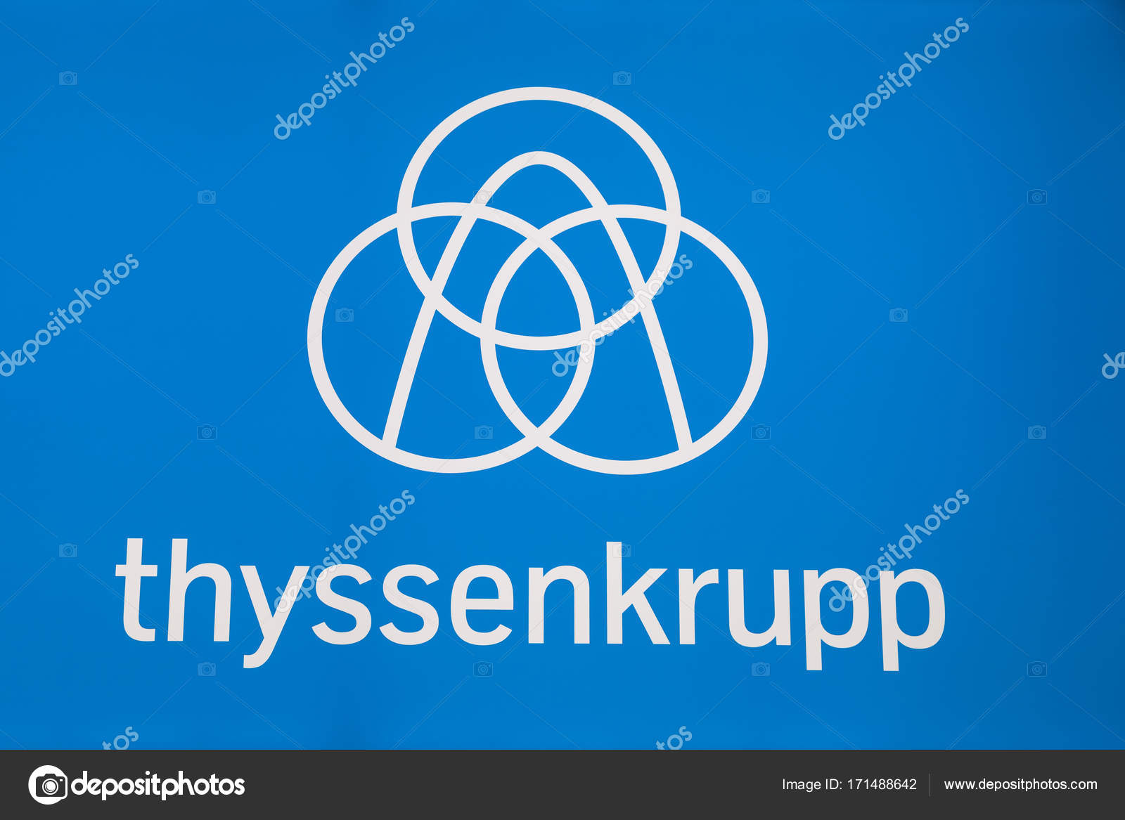 Thyssenkrupp logo on blue background — Stock Editorial Photo © philipus ...