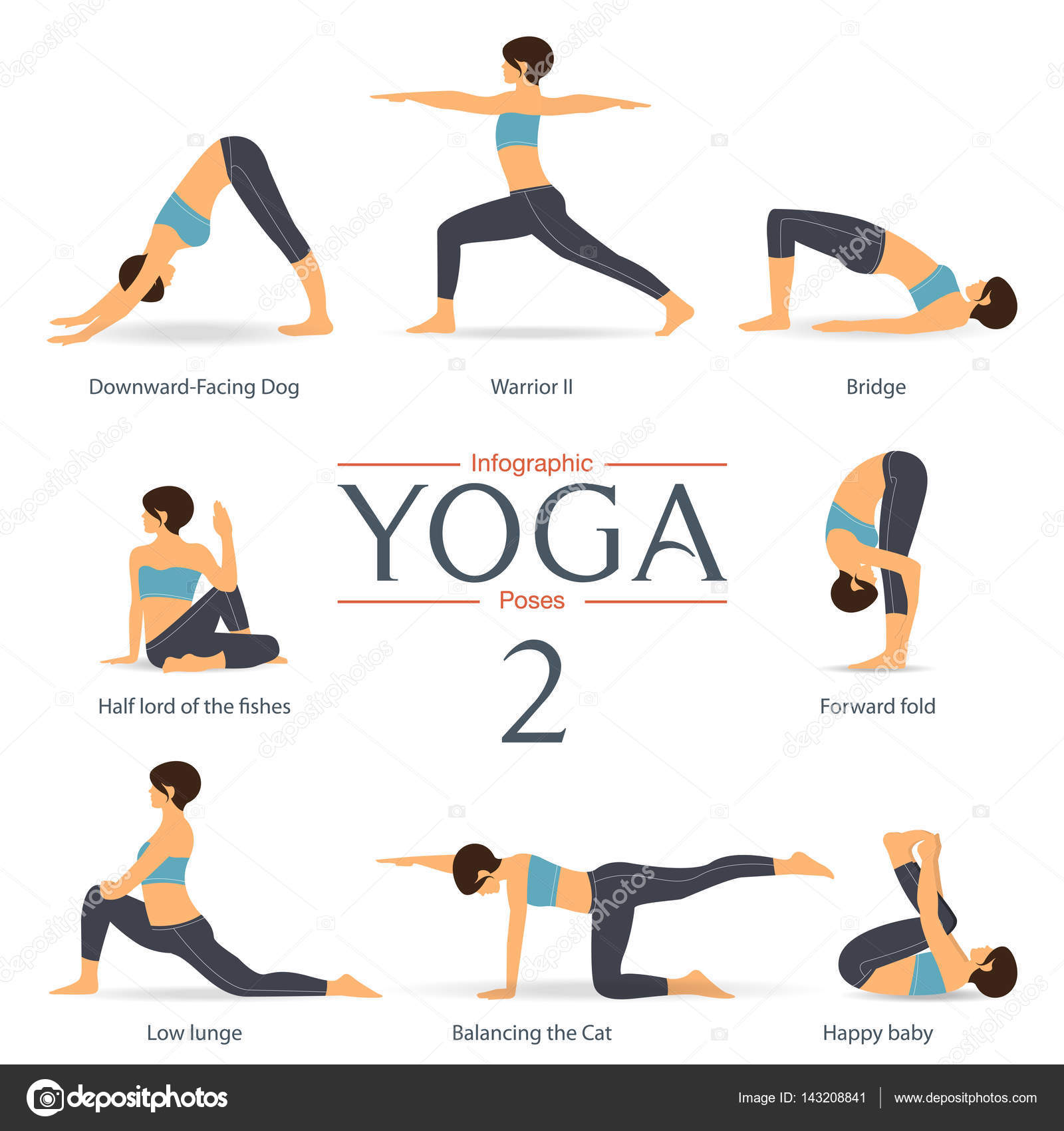 Set of yoga poses in flat design . Yoga infographics. Stock Vector by ...