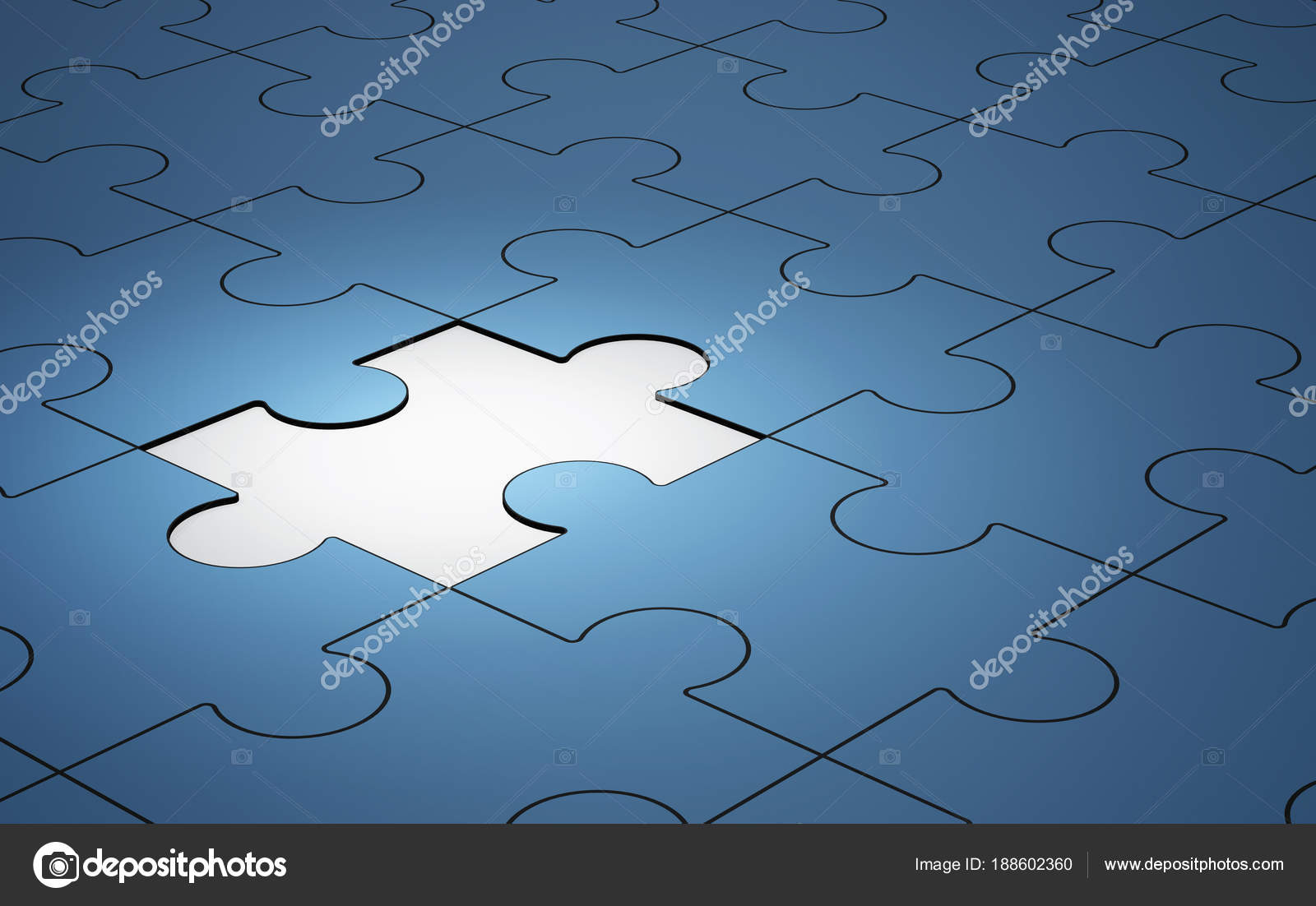 Azul rompecabezas piezas con una sola pieza brillante, 3d — Foto de ...