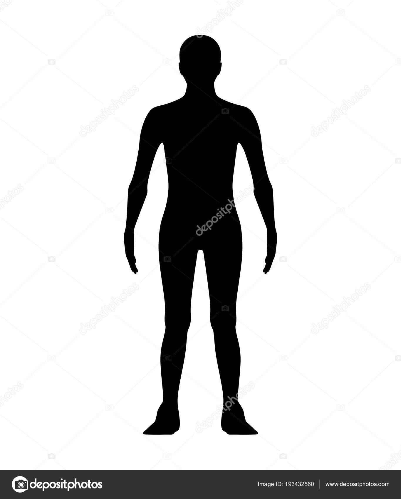 Male shape in front view isolated on white. Silhouettes. — Stock Photo ...