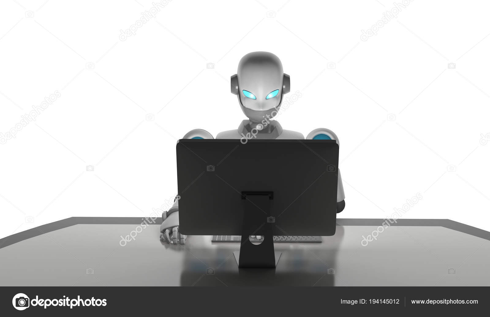 Robot using a computer isolated on white, artificial intelligenc Stock Photo by ©tampatra ...