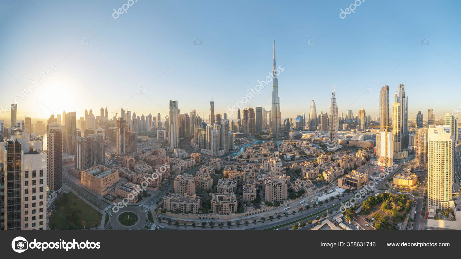 Aerial View Dubai Downtown Skyline Highway Roads Street United Arab ...