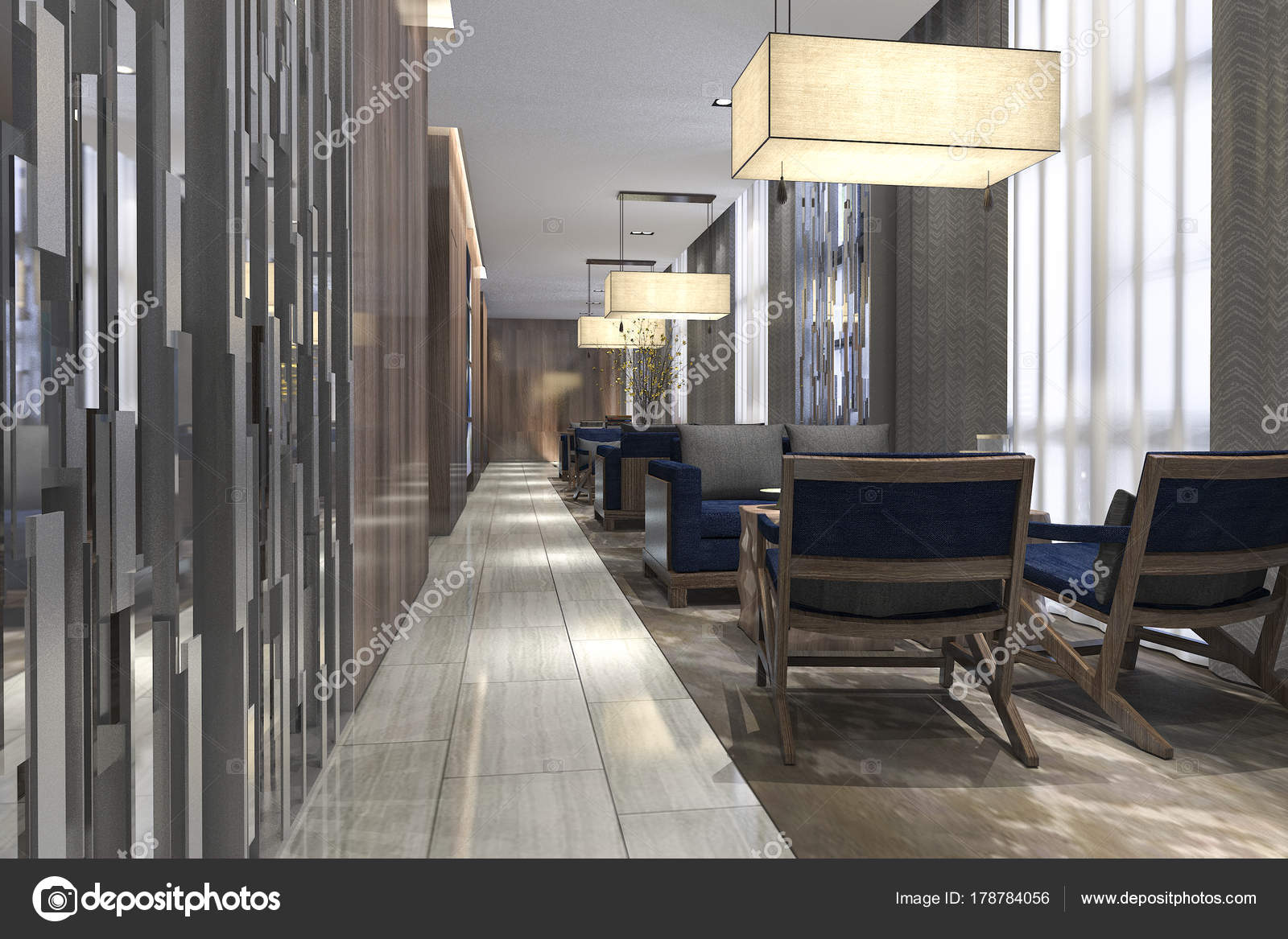 Rendering Luxury Hotel Reception Lounge Restaurant — Stock Photo ...