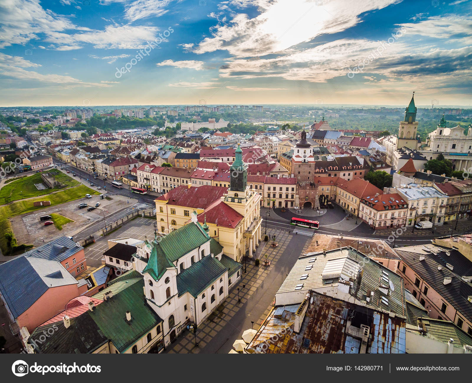 Lublin old town from the air. Attractions Lublin. — Stock Photo © g ...