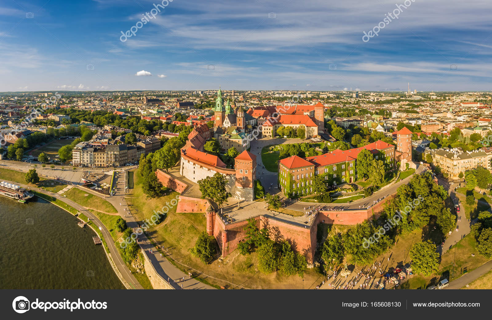 Cracow from the bird's eye view - city landscape with castle and Wawel ...