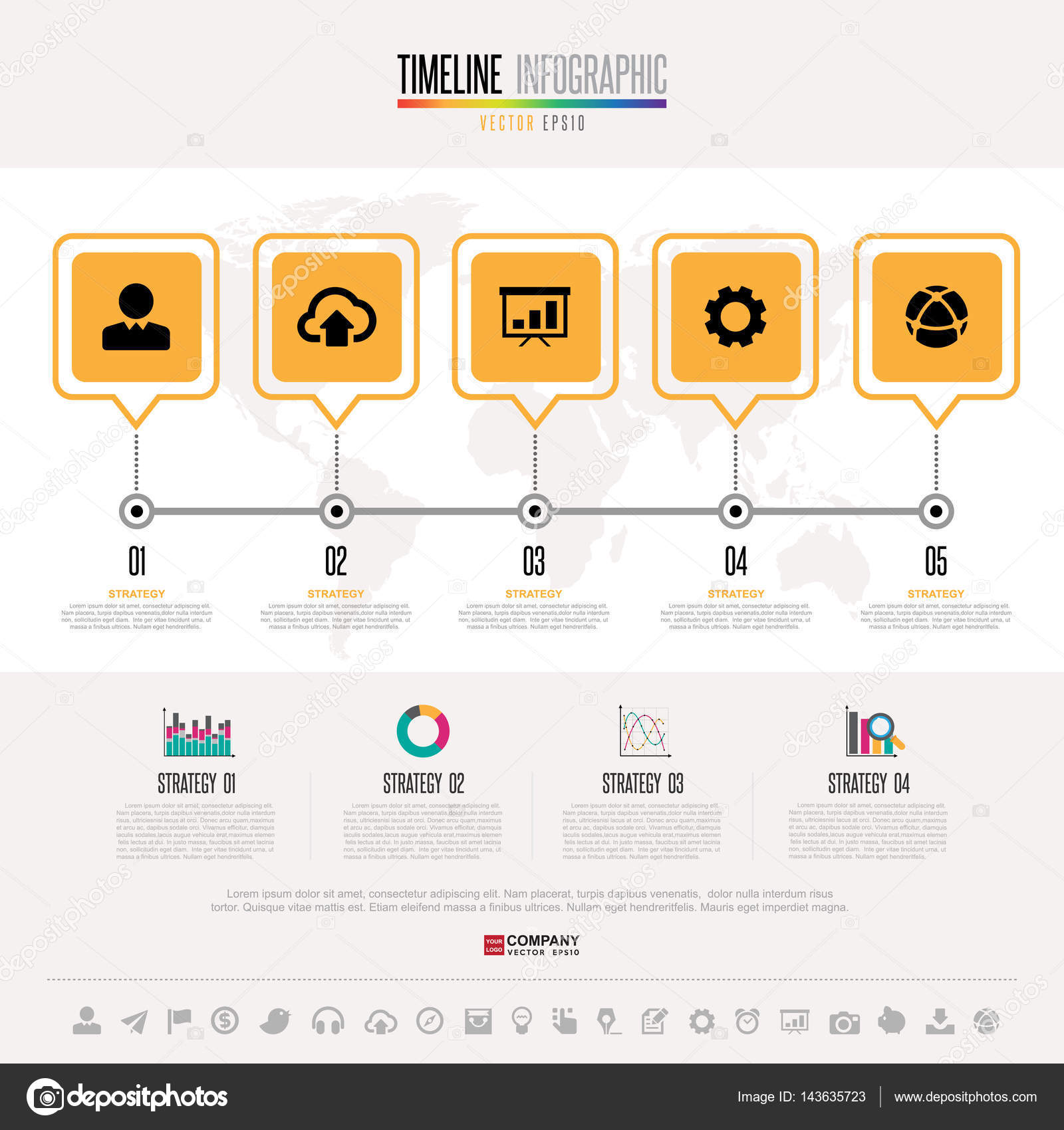 Timeline Template with icons set Stock Vector by ©kanate 143635723