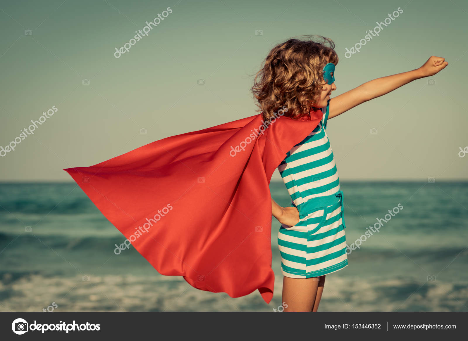 Superhero child on the beach. Summer vacation concept Stock Photo by ...
