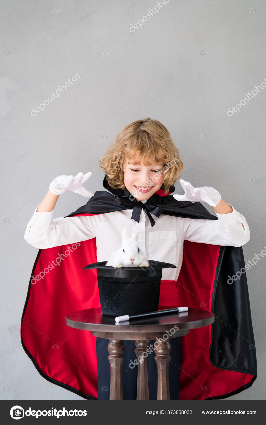 Child Magician Cute Rabbit Happy Kid Playing Home Imagination Magic ...