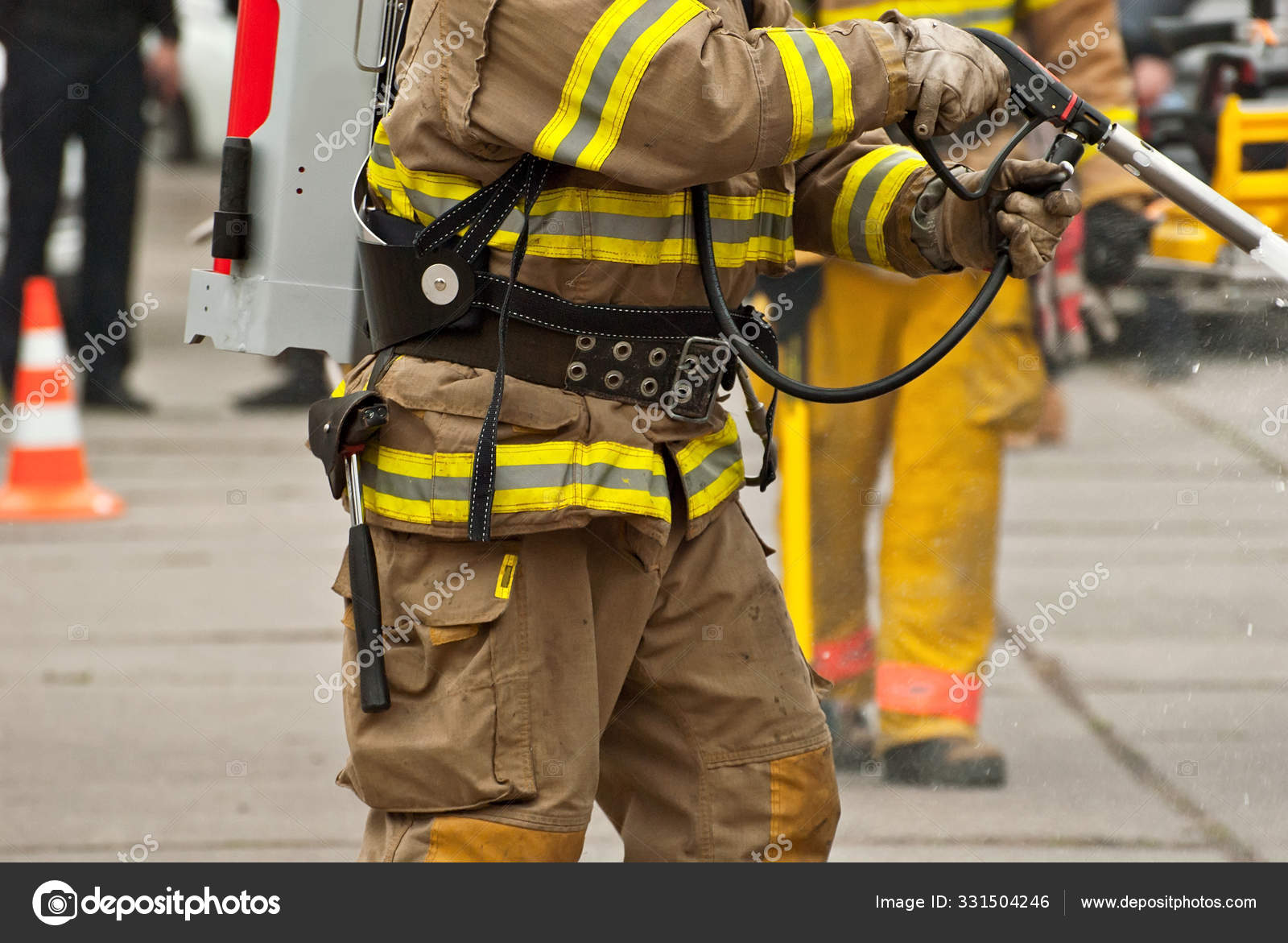 Fireman Extinguishes Burned Car Training Firefighters Demonstration ...