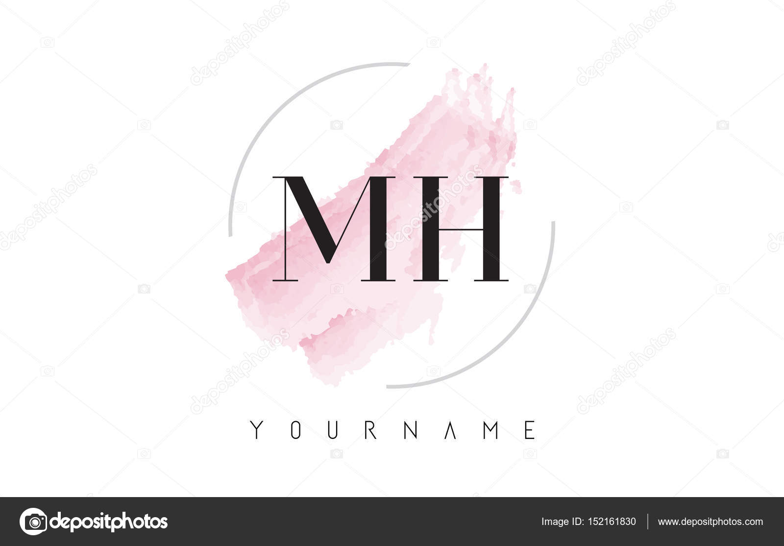 MH M H Watercolor Letter Logo Design with Circular Brush Pattern Stock ...
