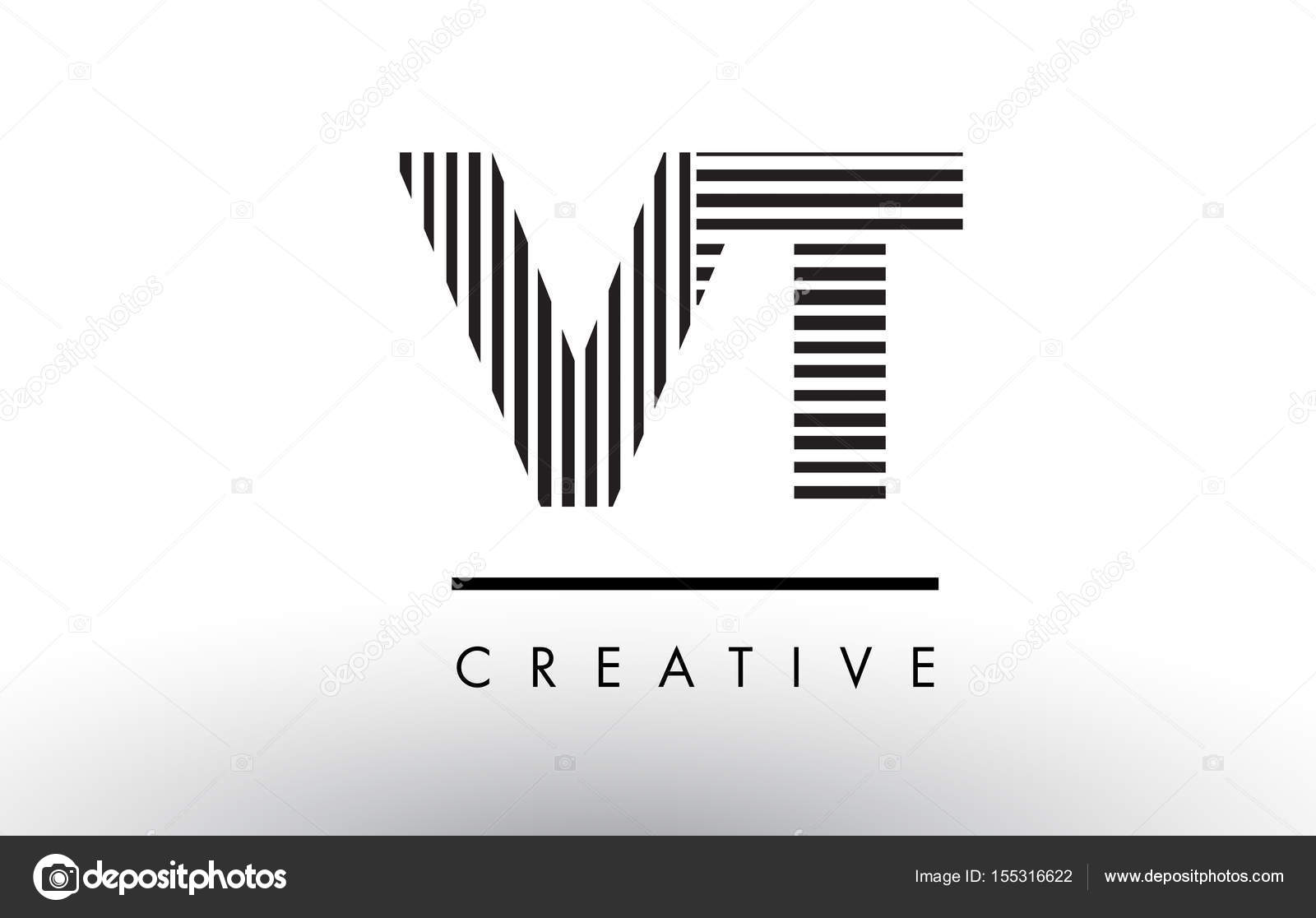 VT V T líneas en blanco y negro Letra Logotipo Diseño . Vector de stock ...