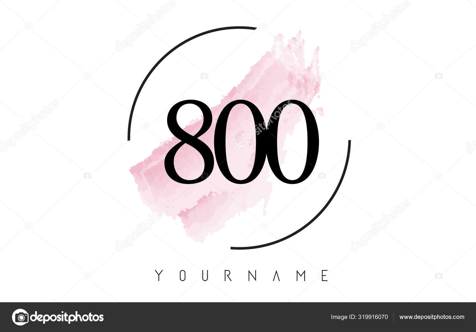 Number 800 Watercolor Stroke Logo Design with Circular Brush Pattern ...
