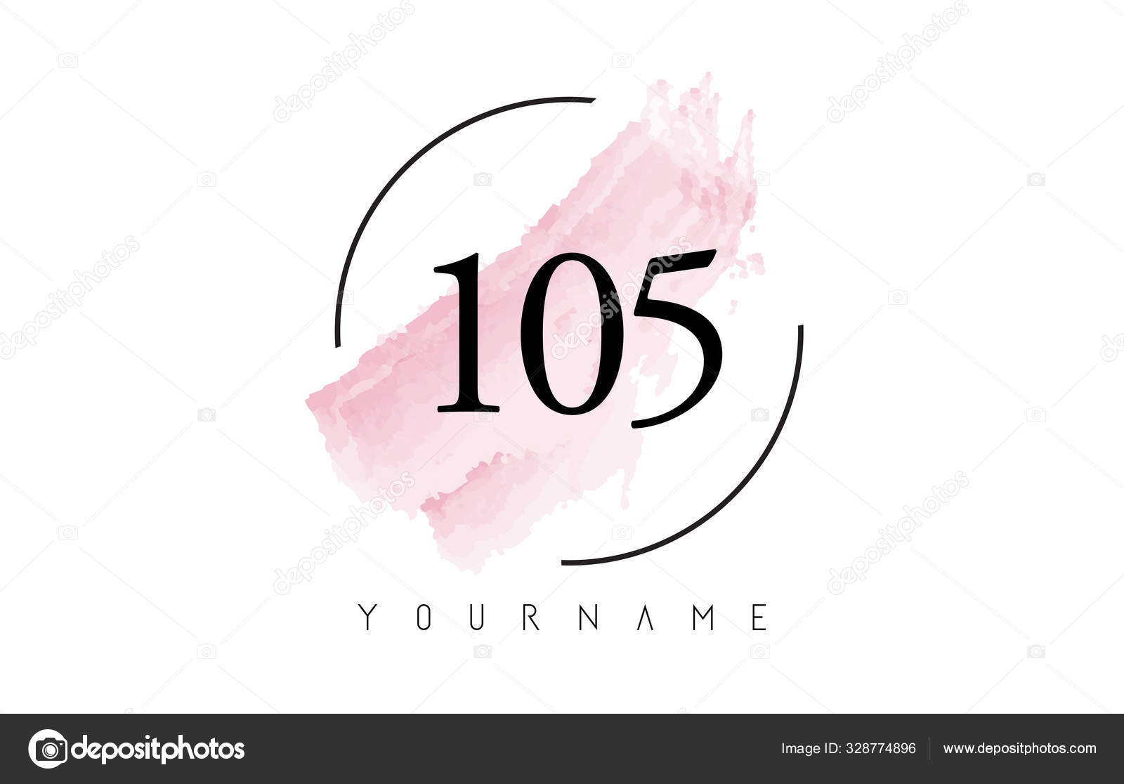 Number 105 Watercolor Stroke Logo Design with Circular Brush Pat Stock ...