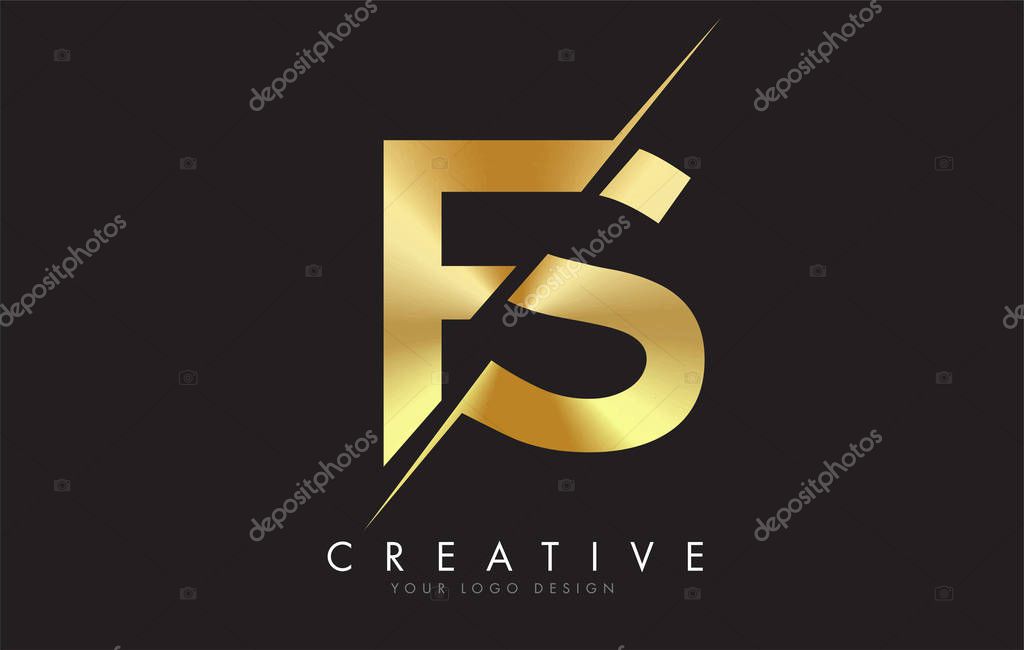 FS F S Golden Letter Diseño de Logo con un corte creativo. Diseño de ...