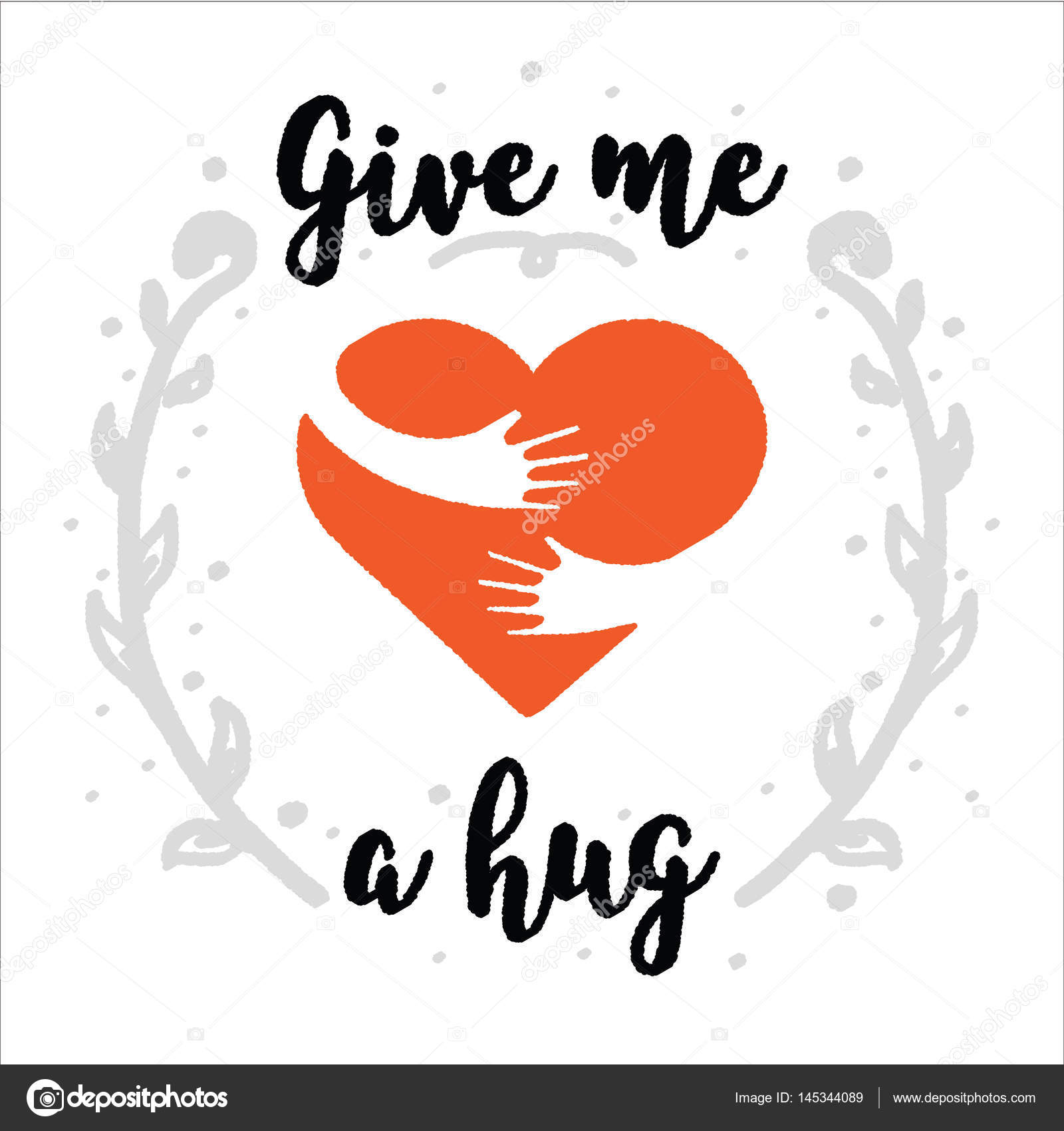 Hug yourself logo. Give me a hug. Love yourself logo. Brush calligraphy ...