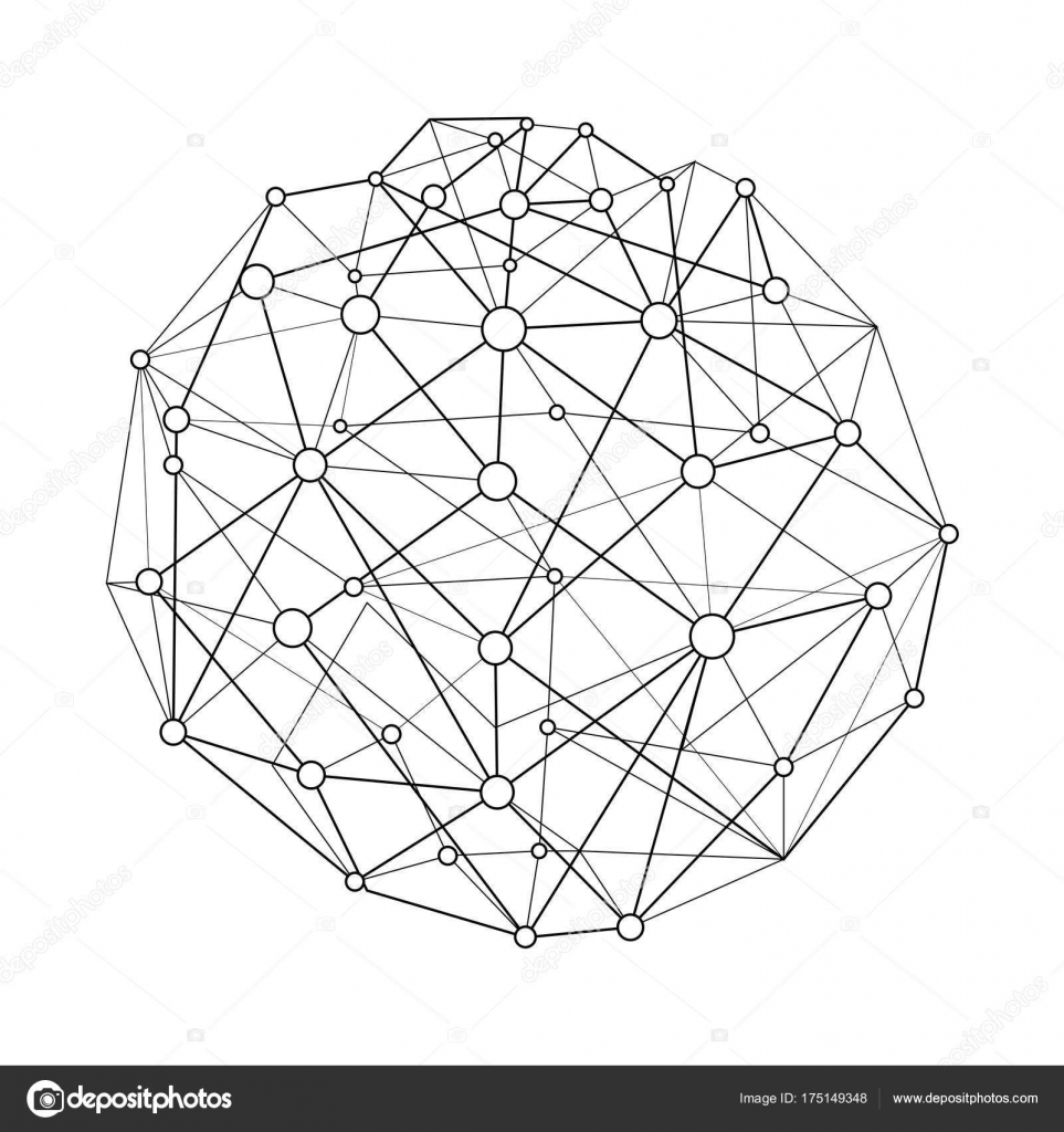 Vector illustration wireframe connecting sphere with dots and circles. Globe structure ...