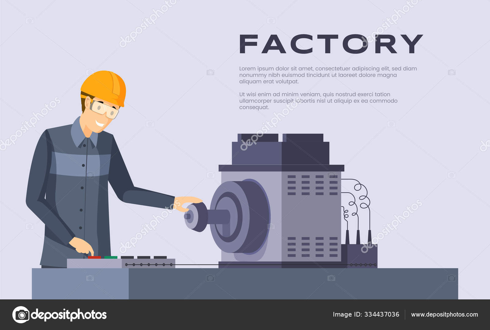 Factory flat banner vector template. Workbench operator job, employment ...