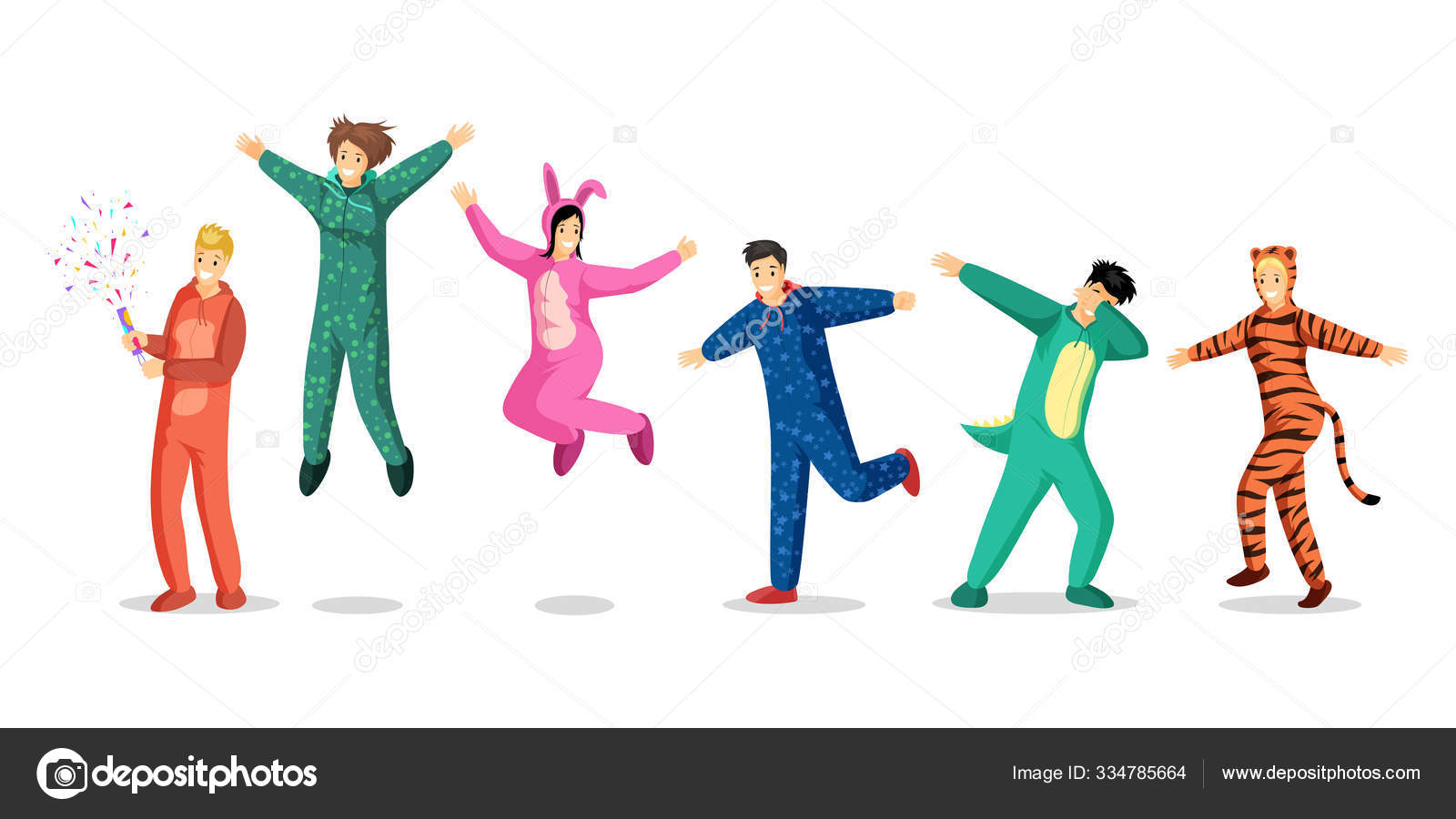 People in pajamas vector illustrations set. Happy teenage girls and ...