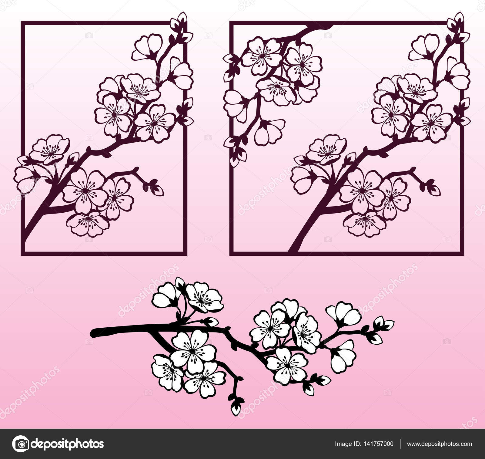 A branch of cherry or sakura blossoms. Laser cutting template. — Stock ...