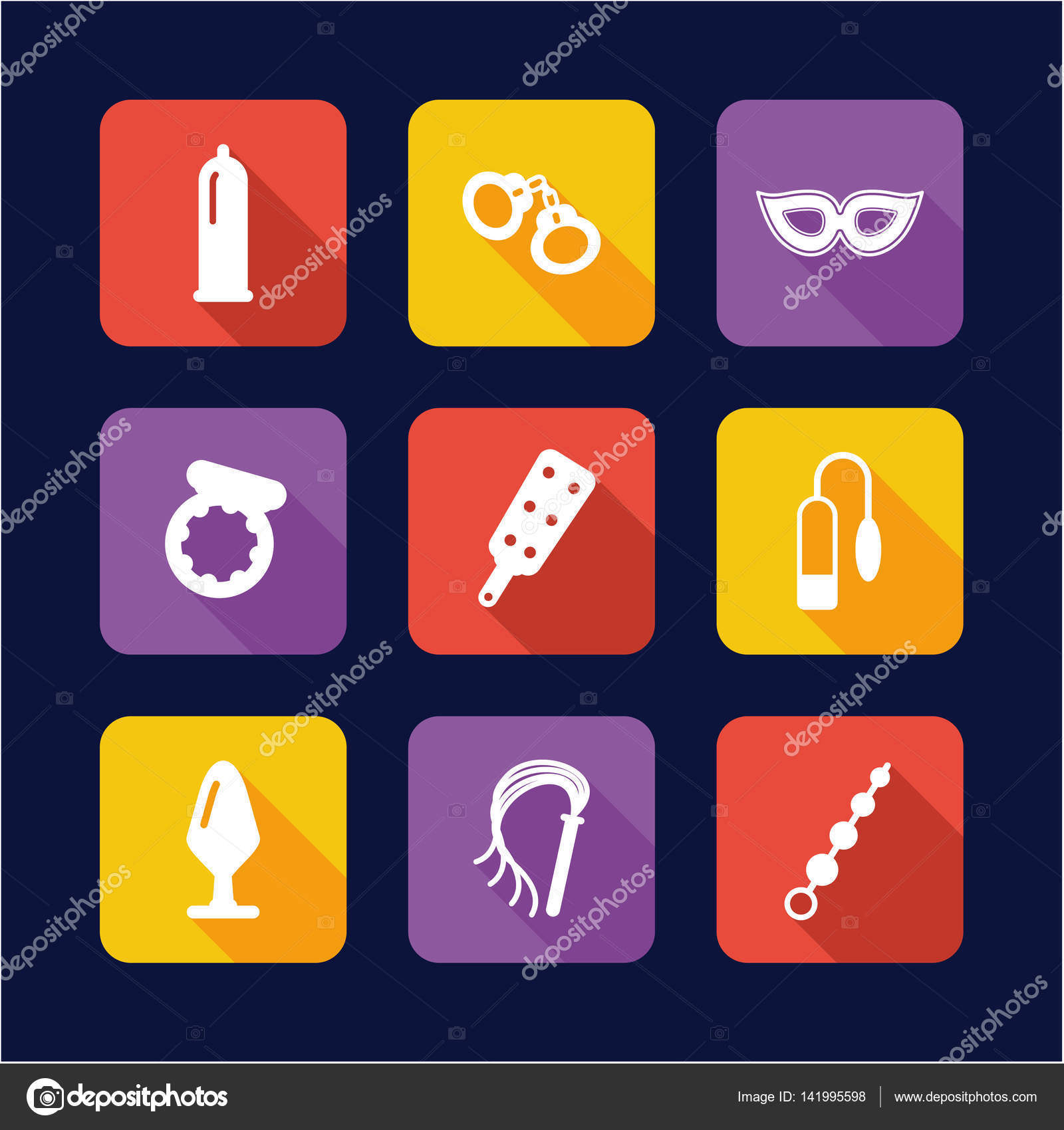 Adulto Brinquedos Sexuais ícones De Design Plano — Vetor De Stock