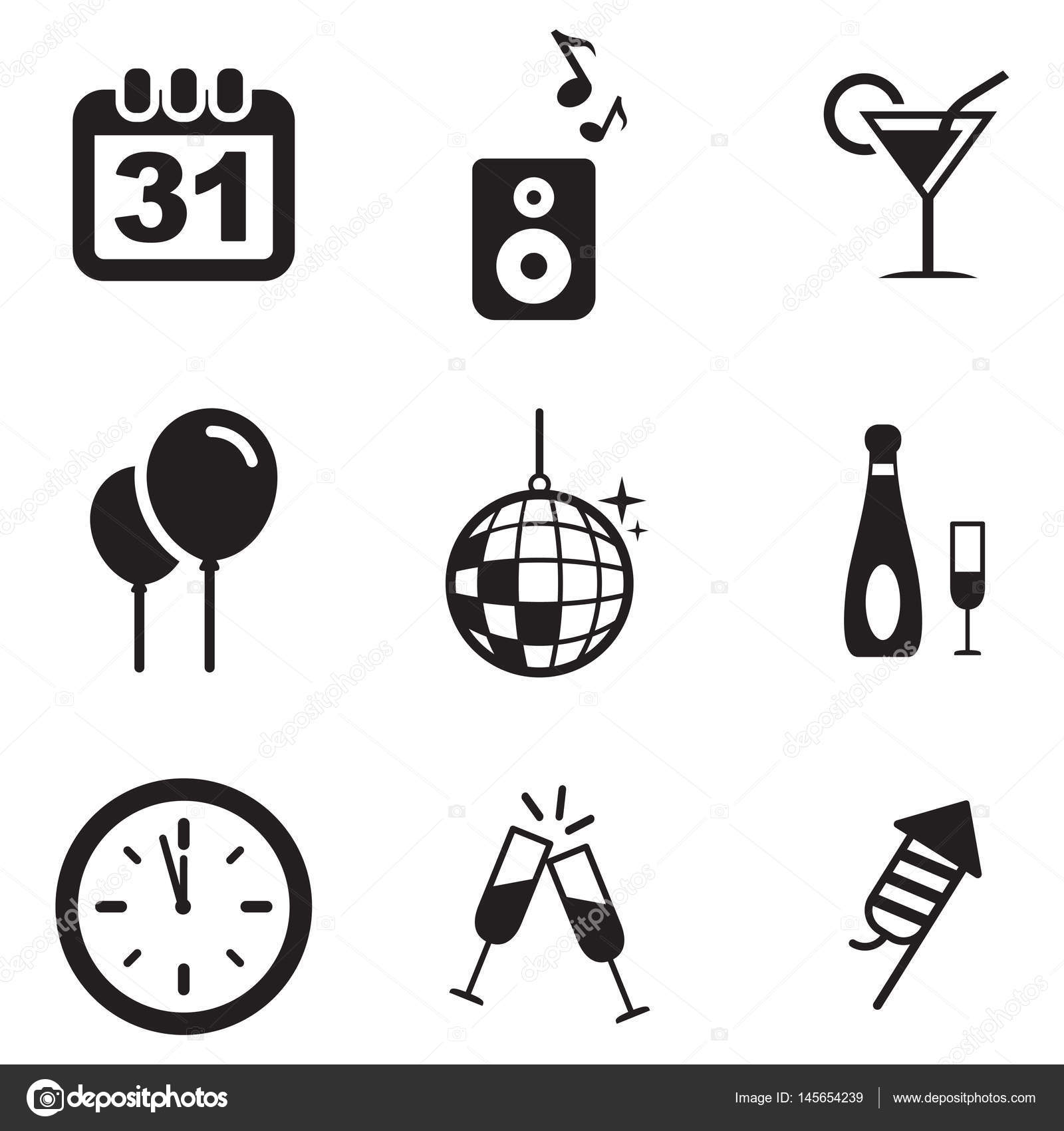 Icono Del Año Iconos De Año Nuevo. Elementos De La Fiesta De Navidad