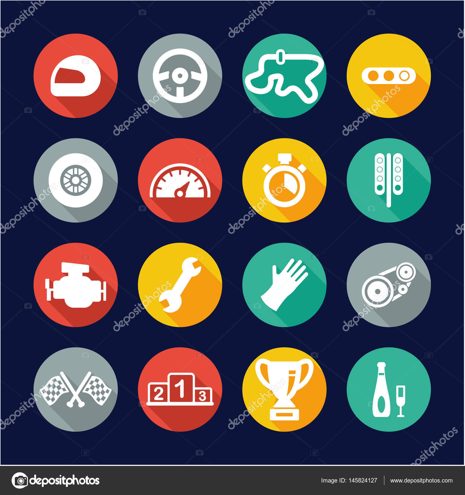 Racing Icons Flat Design Circle — Stock Vector © Bakai #145824127