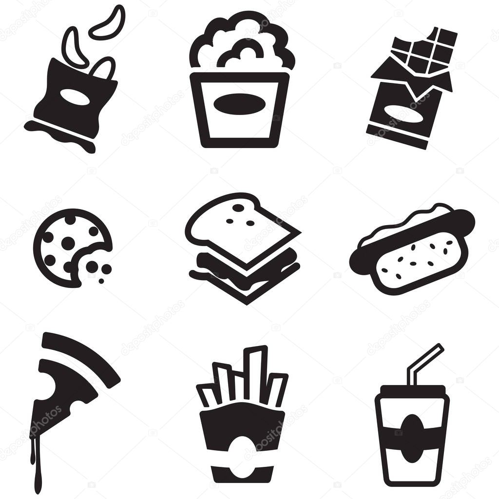 Snack Iconos Blanco y Negro Vector de stock por ©Bakai 145827623
