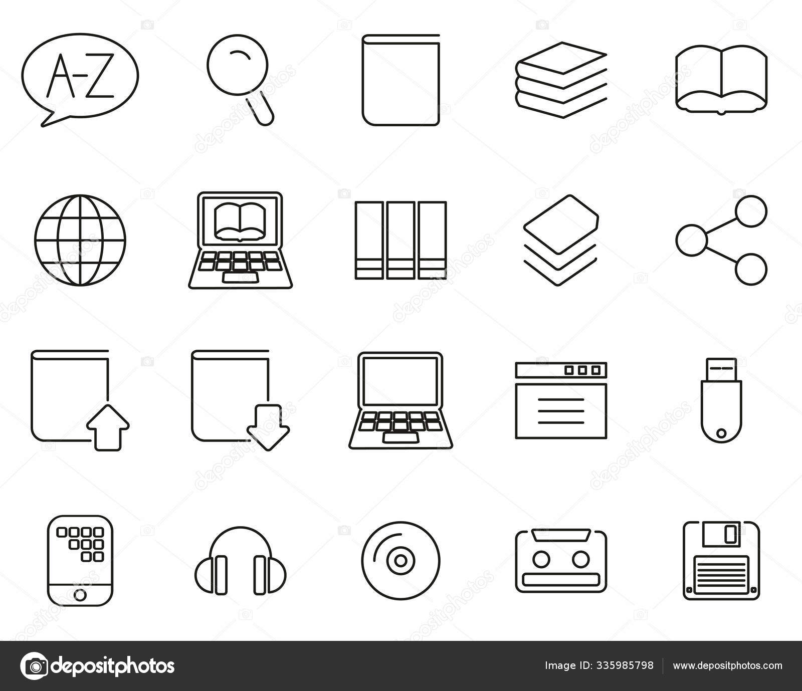 Dictionary or Glossary Icons Black & White Thin Line Set Big Stock ...