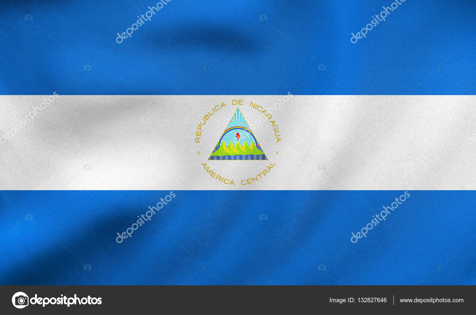 Flag of Nicaragua waving, real fabric texture — Stock Photo © photoroman #132827646