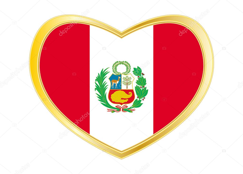 Bandera de Perú en forma de corazón, marco dorado Vector de stock por ...