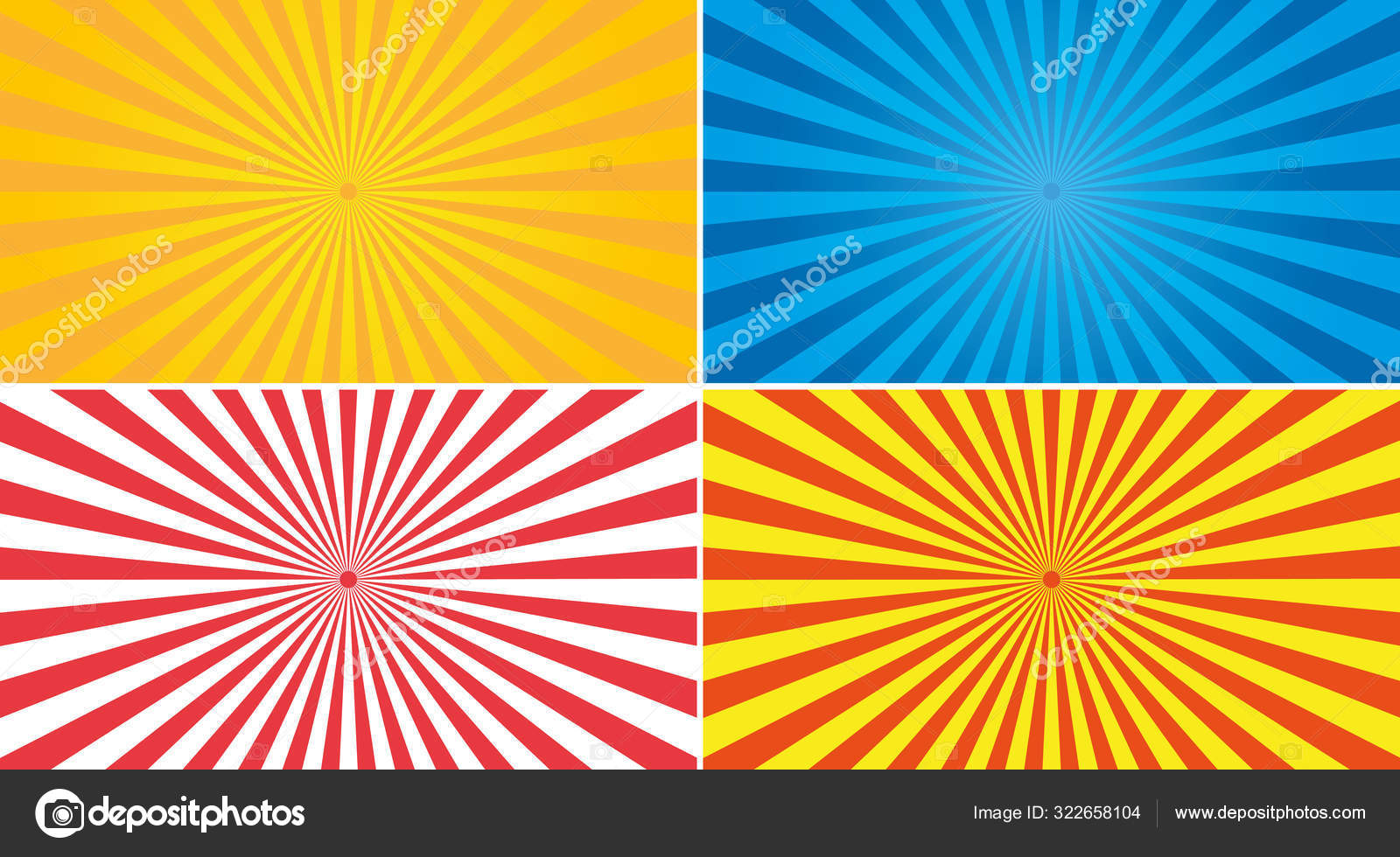 Sol rayos vector conjunto. Fondo abstracto amarillo, rojo, rojo y azul ...