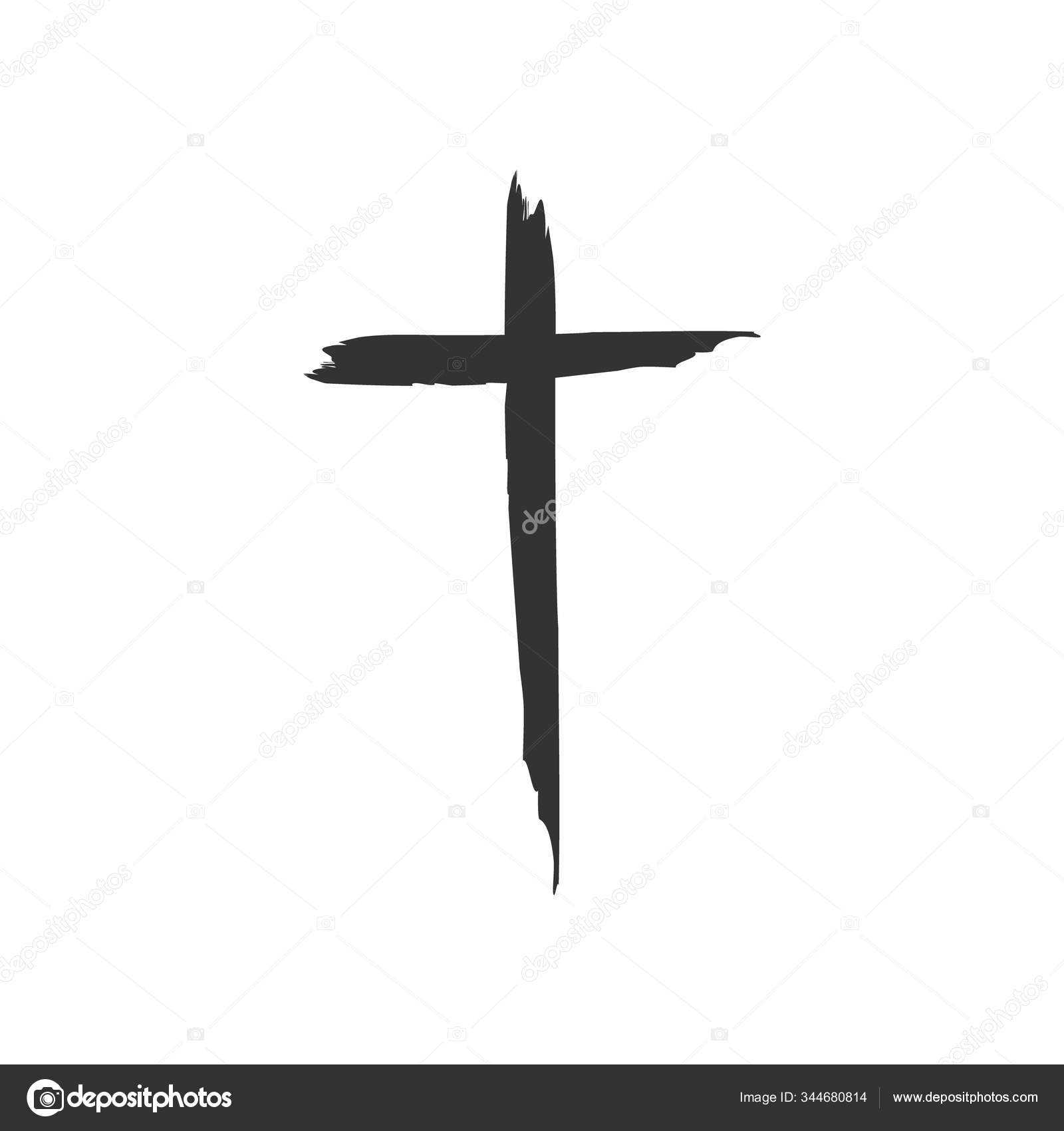 Handmade black grunge cross icon, simple christian cross sign on a ...