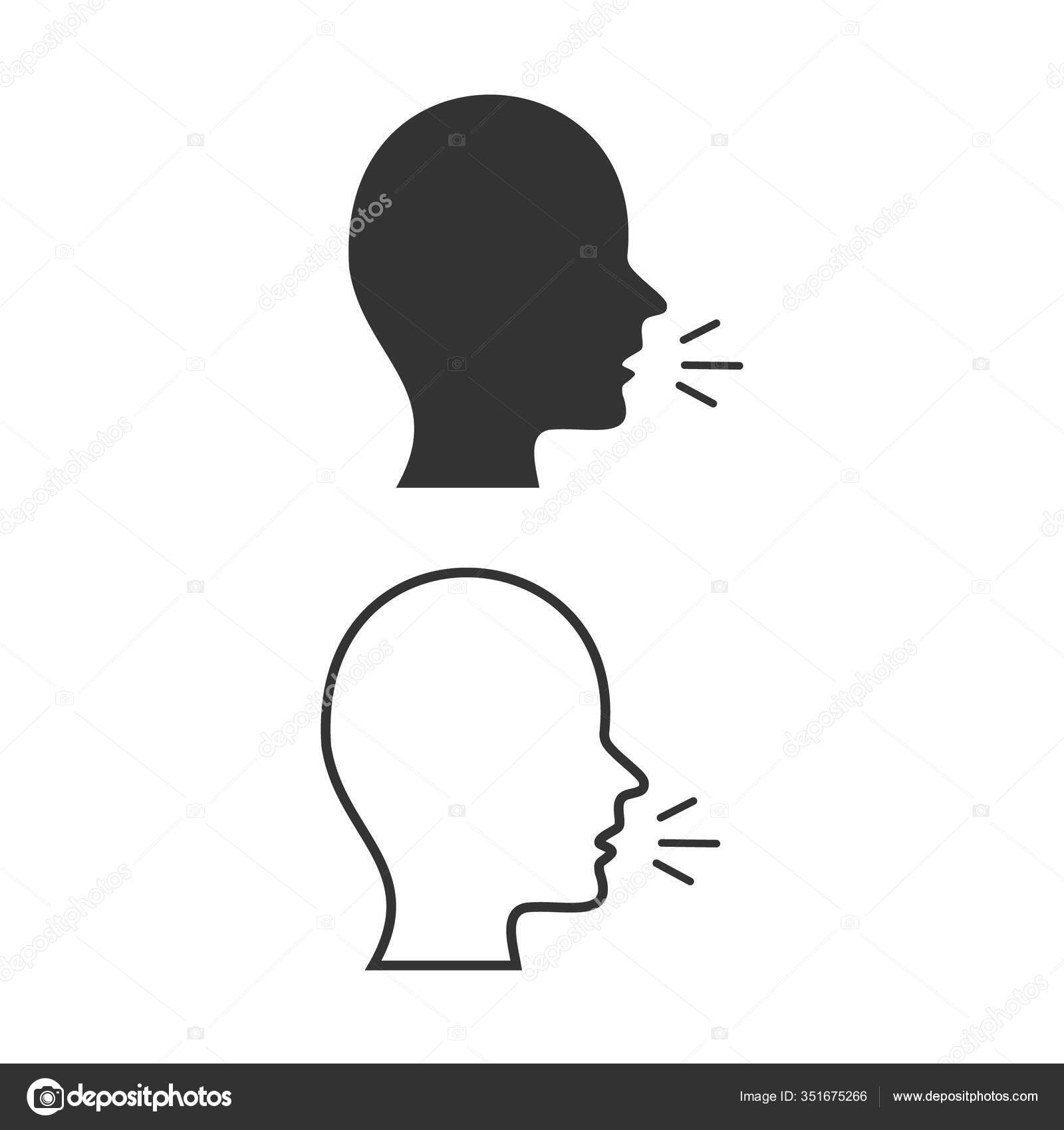 말하기 아이콘 대화 또는 말하는 사람 기호 입을 벌리고 남자 인터뷰를위한 음성 아이콘 상호 작용 및 회담 컨트롤 벡터 일러스트레이션 스톡 벡터