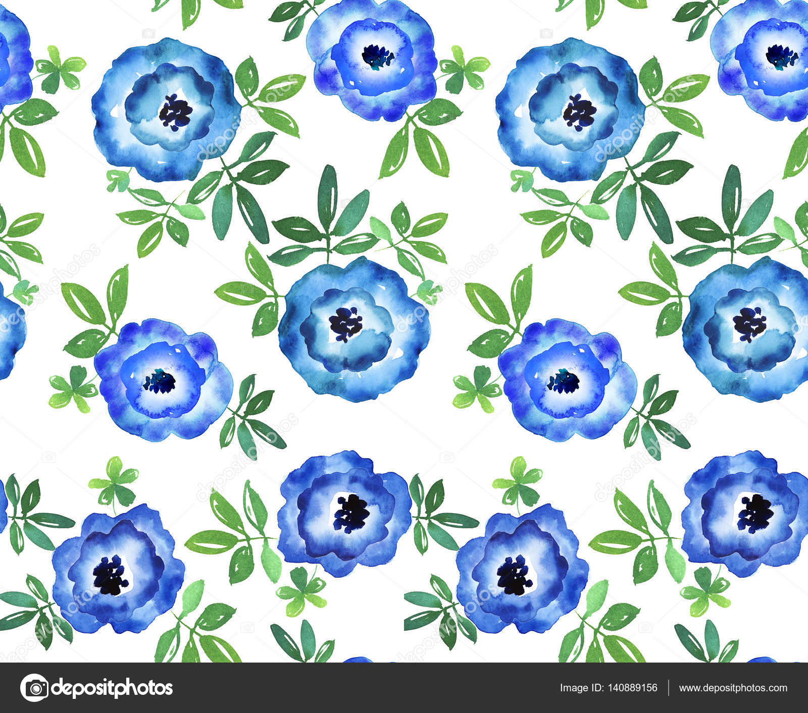 Blue flower hand drawn watercolor illustration for background an Stock ...