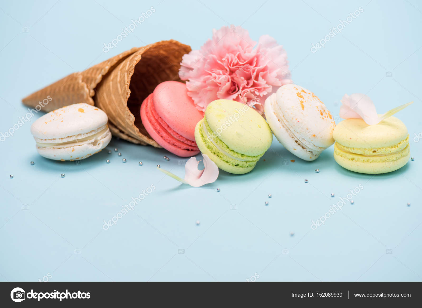 Handmade macarons in waffle cone Stock Photo by ©K.Klimenko 152089930