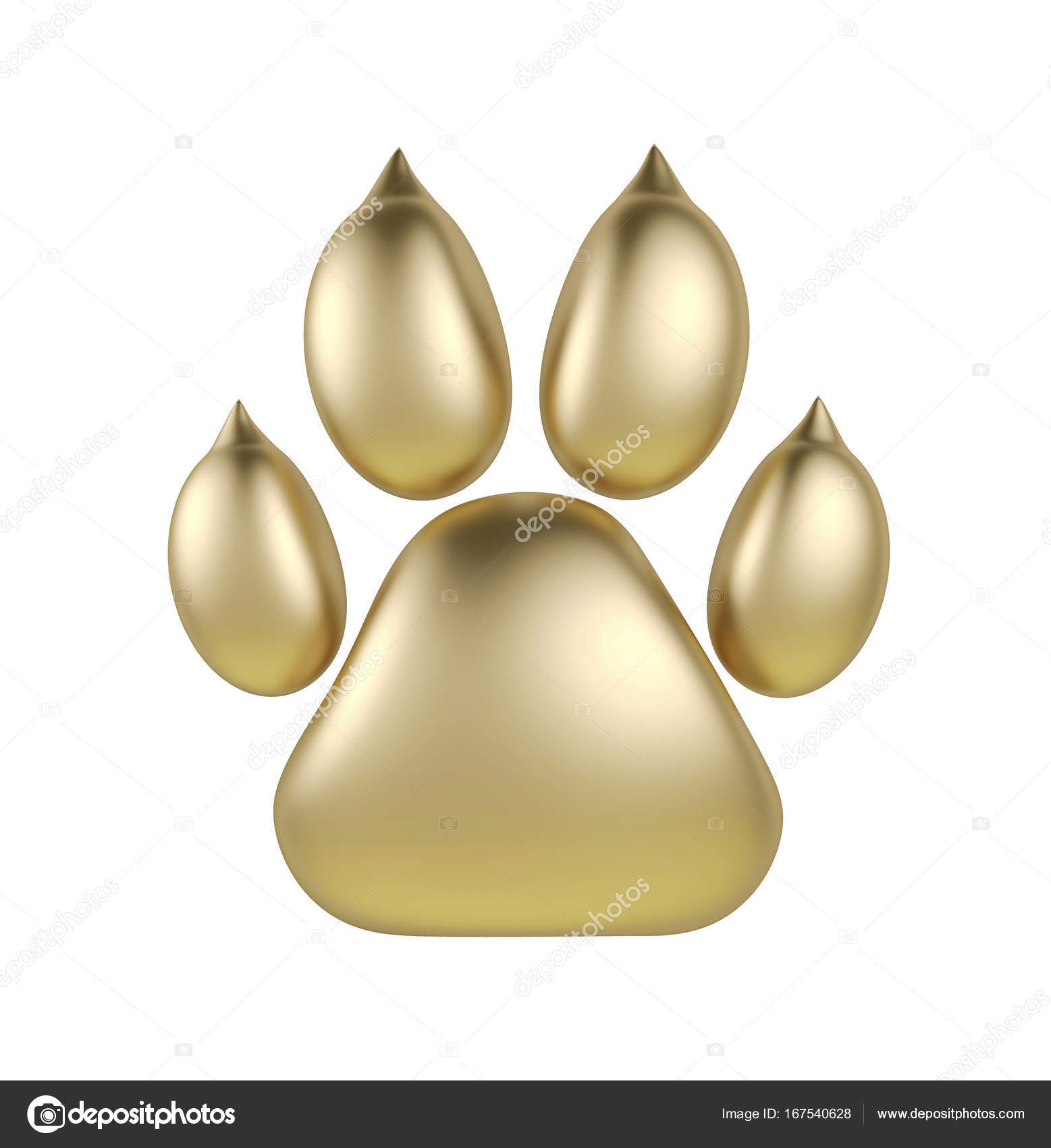 Golden paw print logotype or icon isolated on white background. Dog paw ...