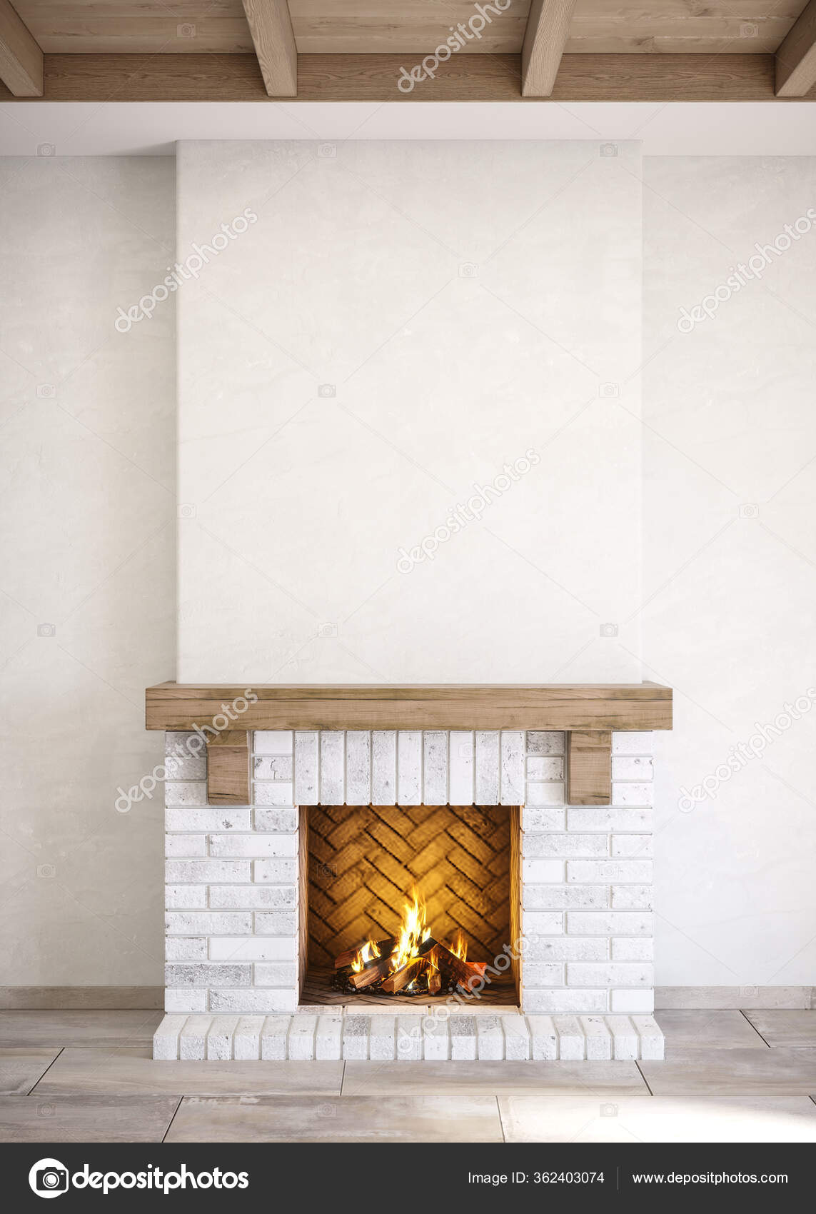 Rustic Brick Fireplace Light Colors Firewood Firebox Render — Stock ...