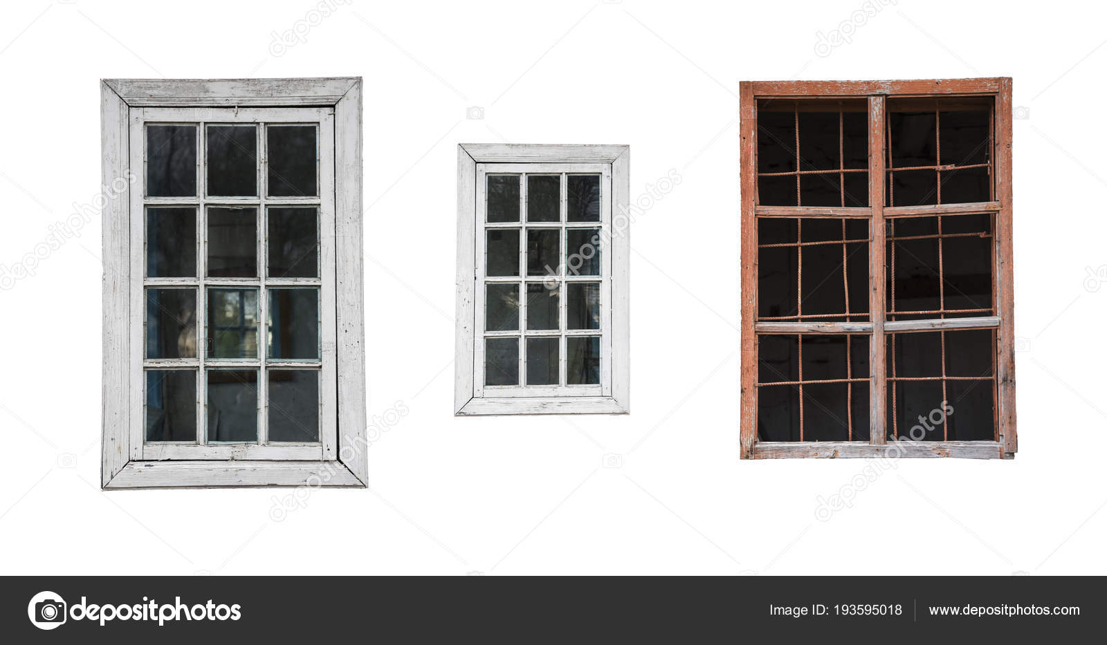 Three old windows on white background, isolated — Stock Photo ...